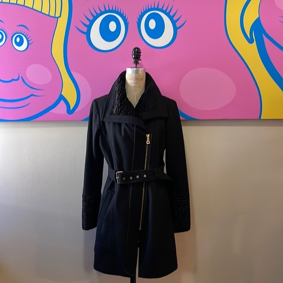 Guess | Jackets & Coats | Guess Black Wool Faux Fur Trim Coat | Poshmark